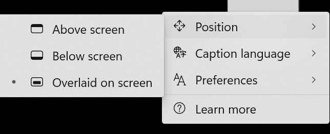 Live Captions Settings